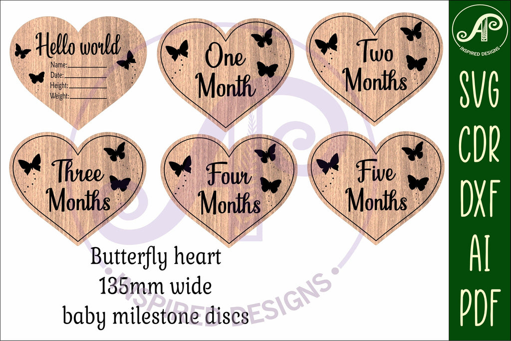 Baby monthly milestone discs SVG heart and butterfly theme - So Fontsy
