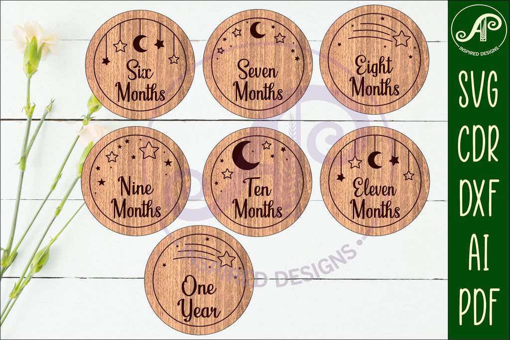 Baby monthly milestone discs SVG Moon and stars - So Fontsy