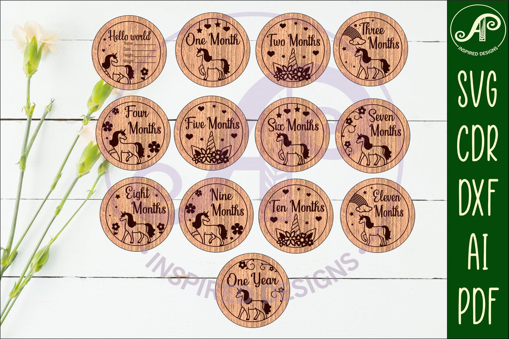 Baby monthly milestone discs SVG Unicorns theme - So Fontsy