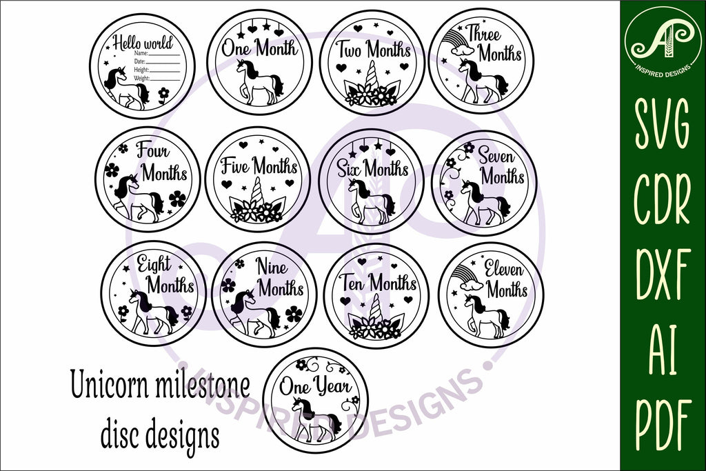 Baby monthly milestone discs SVG Unicorns theme - So Fontsy