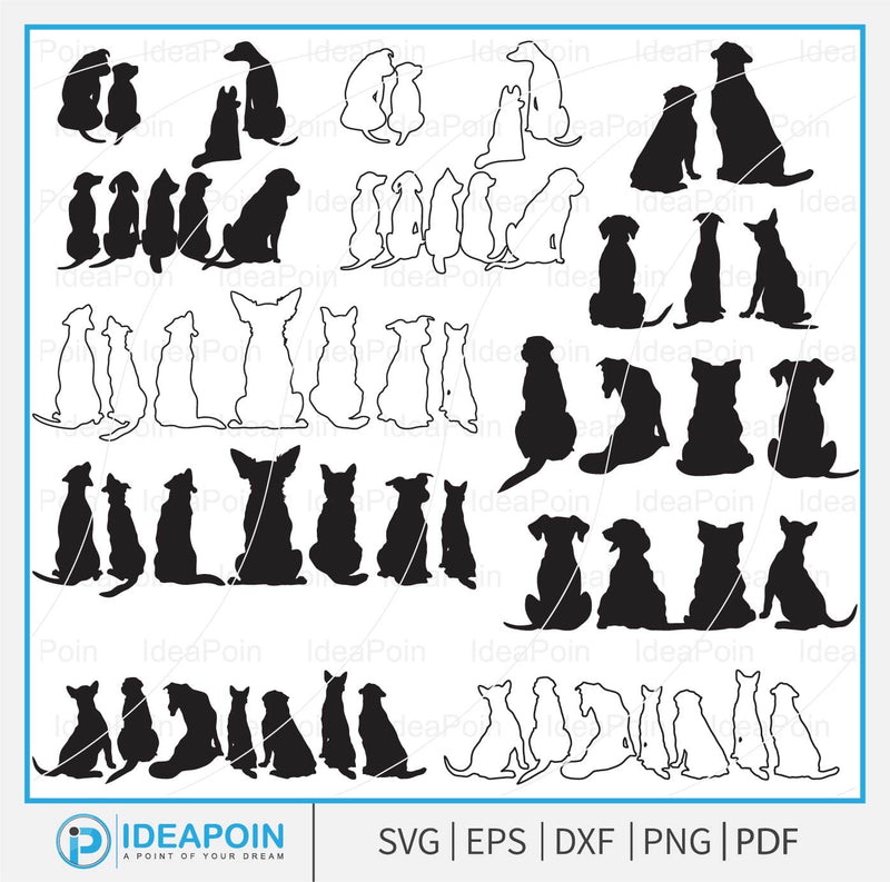 Back of Dog Silhouettes, Back sitting dogs Outline, dogs back line art ...