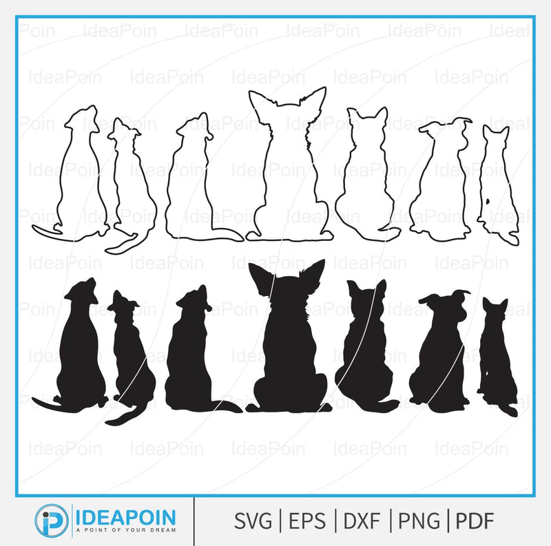 Back of Dog Silhouettes, Back sitting dogs Outline, dogs back line art ...