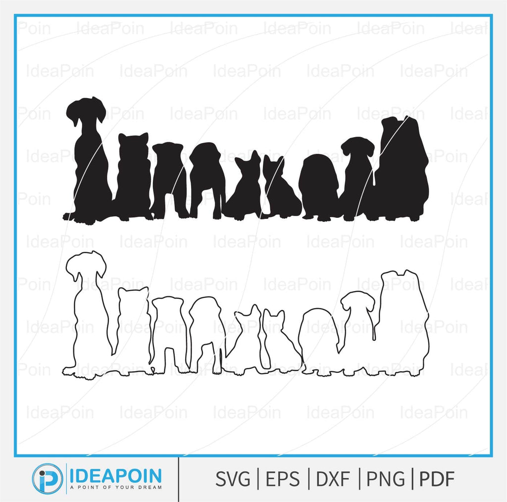 Back of Dog Silhouettes, Back sitting dogs Outline, dogs back line art ...