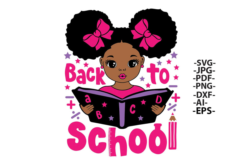 Back to School Afro Girl SVG | Cute Student Reading Clipart for ...