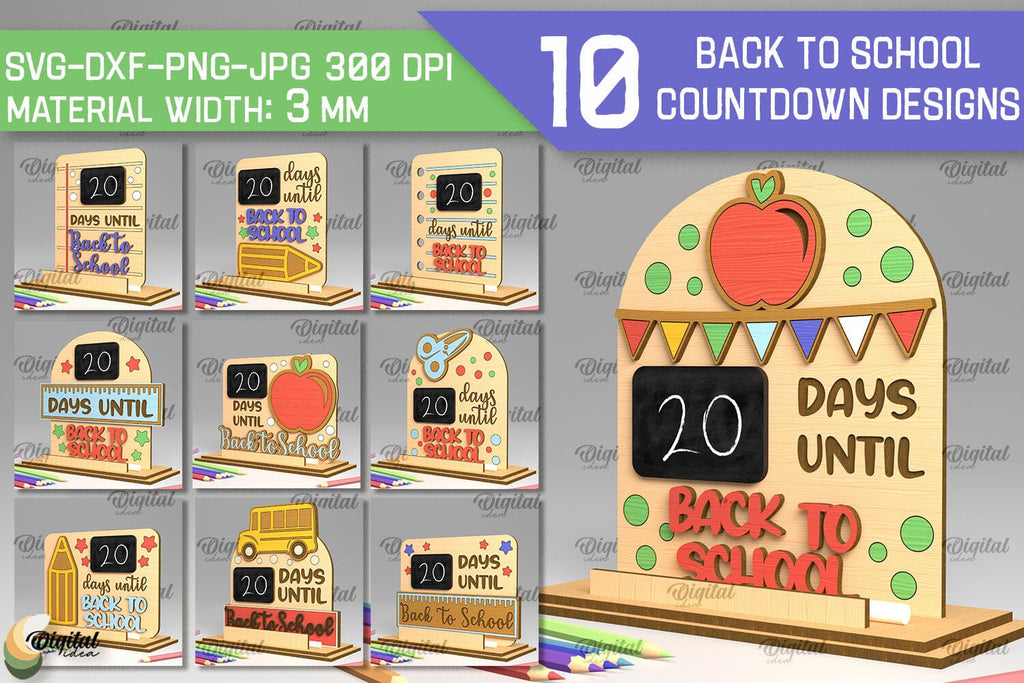 Back To School Countdown Laser Cut Bundle. Countdown Sign SVG - So Fontsy