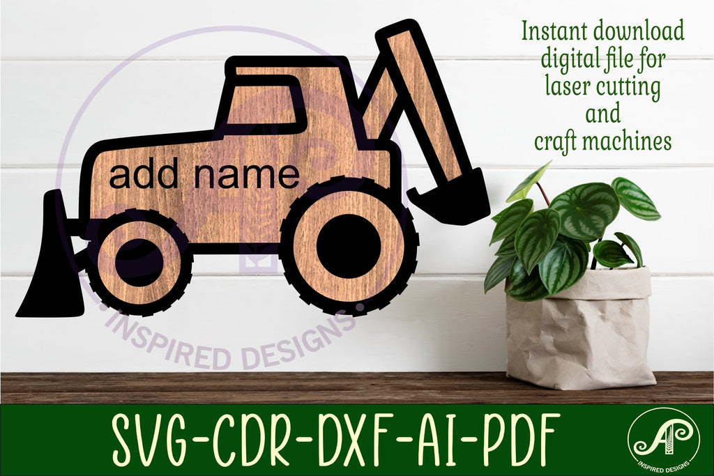 backhoe construction vehicle outline two layer name sign - So Fontsy