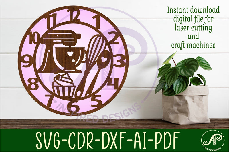 Bakers, kitchen themed clock wall clock laser cut files - So Fontsy