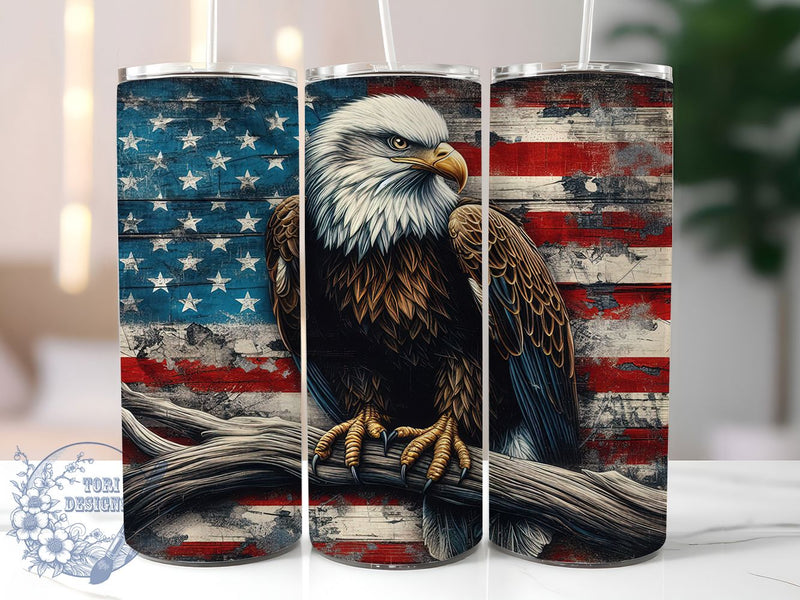 Bald Eagle American Flag Tumbler, American Flag Tumbler, Patriotic 20oz Wrap, USA Eagle ...