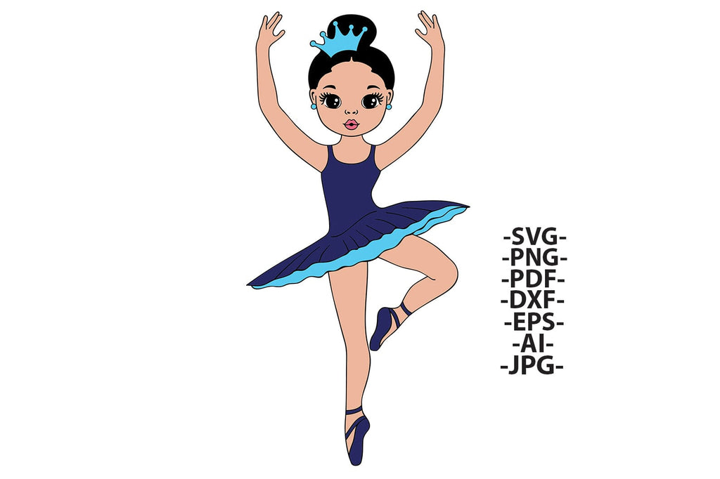 Ballerina Girl SVG PNG Clipart Cute Princess Dancer in Blue Tutu Ballet ...
