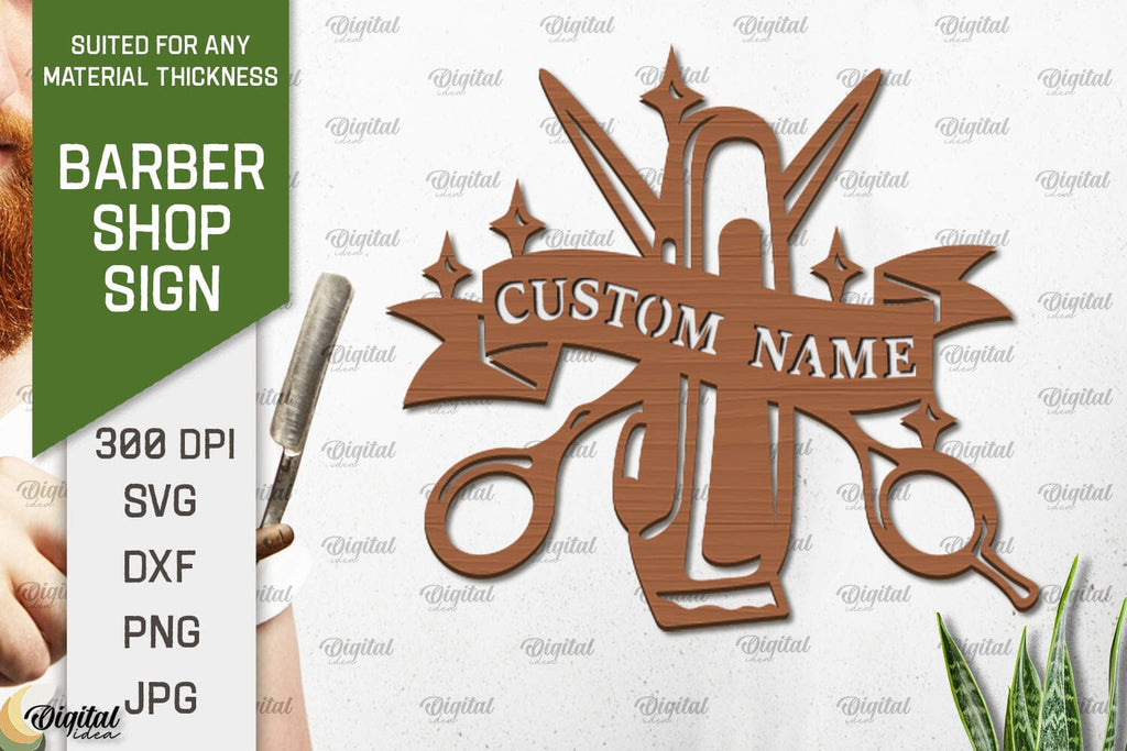 Barber Shop Sign Laser Cut. Wood Barber Sign SVG - So Fontsy