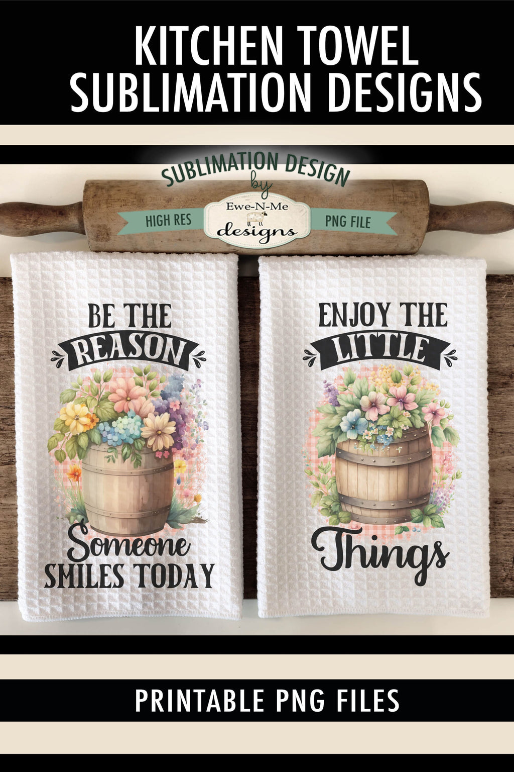 Barrel of Colorful Flowers - Sublimation Dish Towel Designs - So Fontsy