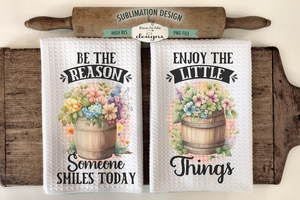 Barrel of Colorful Flowers - Sublimation Dish Towel Designs - So Fontsy