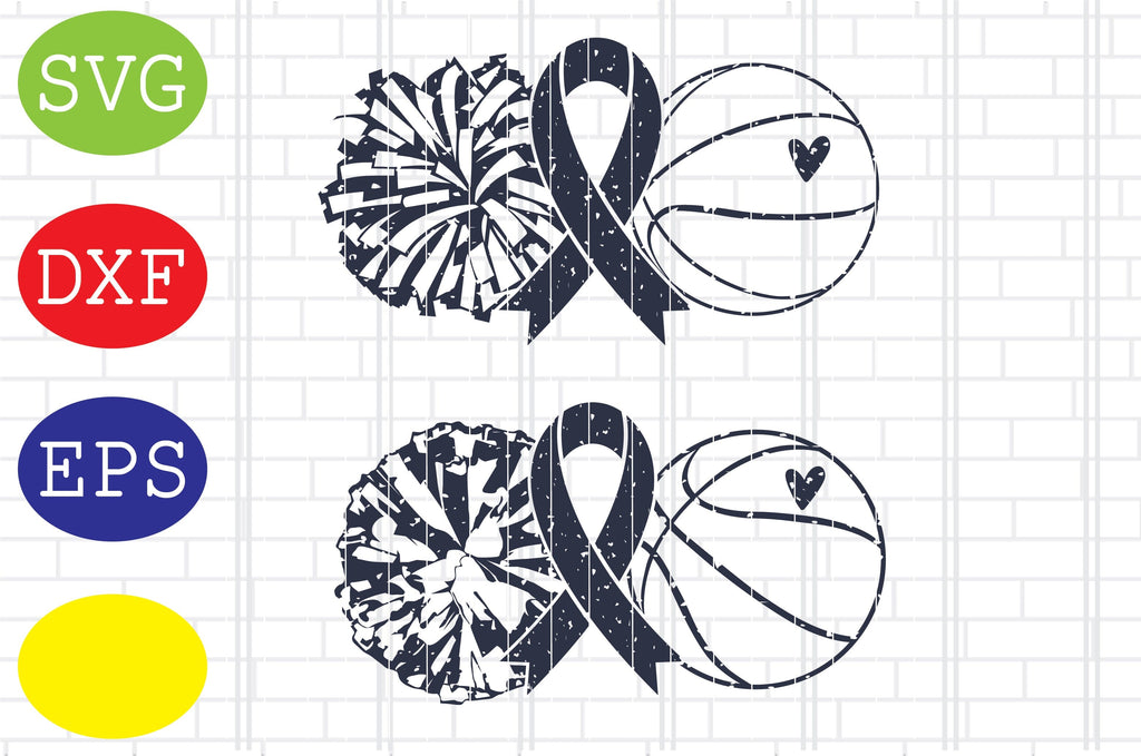 Basketball outline Awareness and Pom Svg, Cheerleader Svg, Cheerleading ...