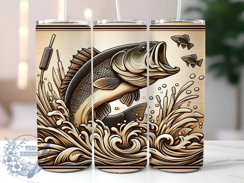 Bass Fishing Woodgrain Rustic Tumbler Wrap, 20oz Tumbler Sublimation ...