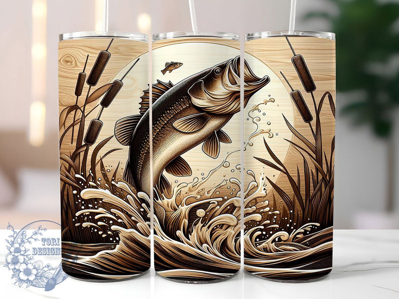 Bass Fishing Woodgrain Rustic Tumbler Wrap, 20oz Tumbler Sublimation ...