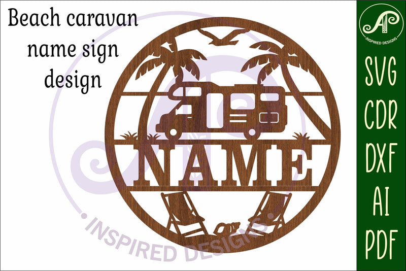 Beach Caravan/ campervan name sign svg laser cut template - So Fontsy