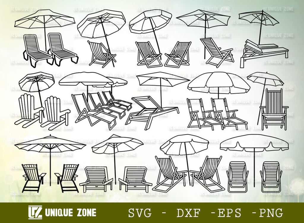 Beach Chairs With Umbrella SVG-Beach Chairs Outline Cut File Bundle ...