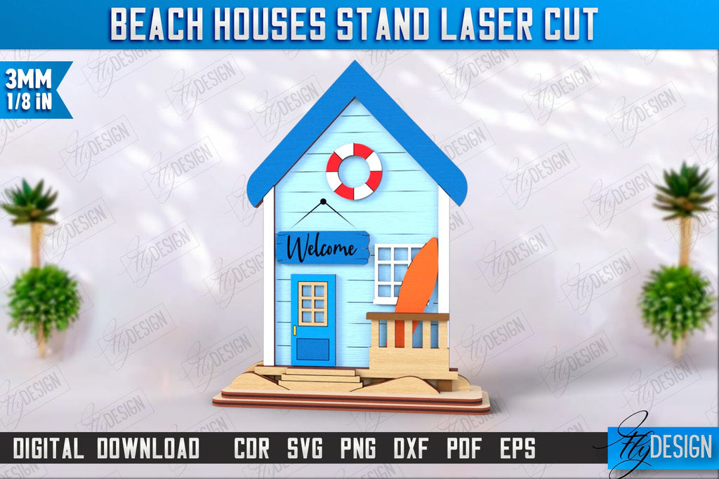 Beach Houses Stand Laser Cut | Summer Design | Sea and Ocean | CNC File ...