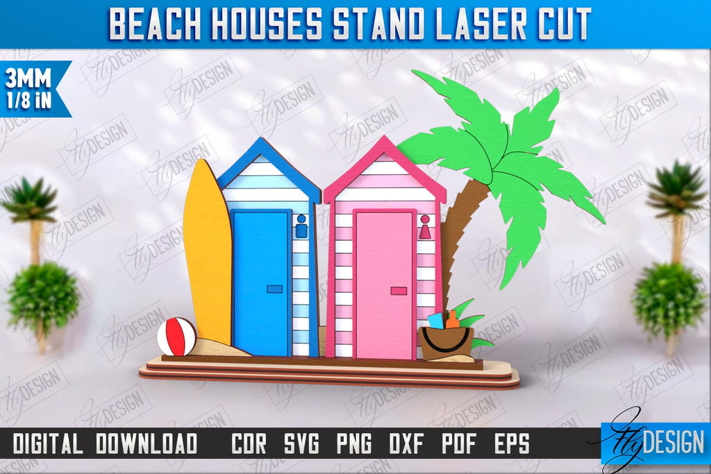 Beach Houses Stand Laser Cut | Summer Design | Sea and Ocean | CNC File ...