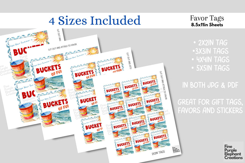 Beach Sand Bucket Fun Printable Favor Tag Label - End School Year ...