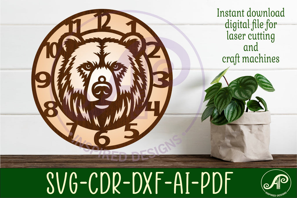 Bear face clock wall clock laser cut files - So Fontsy