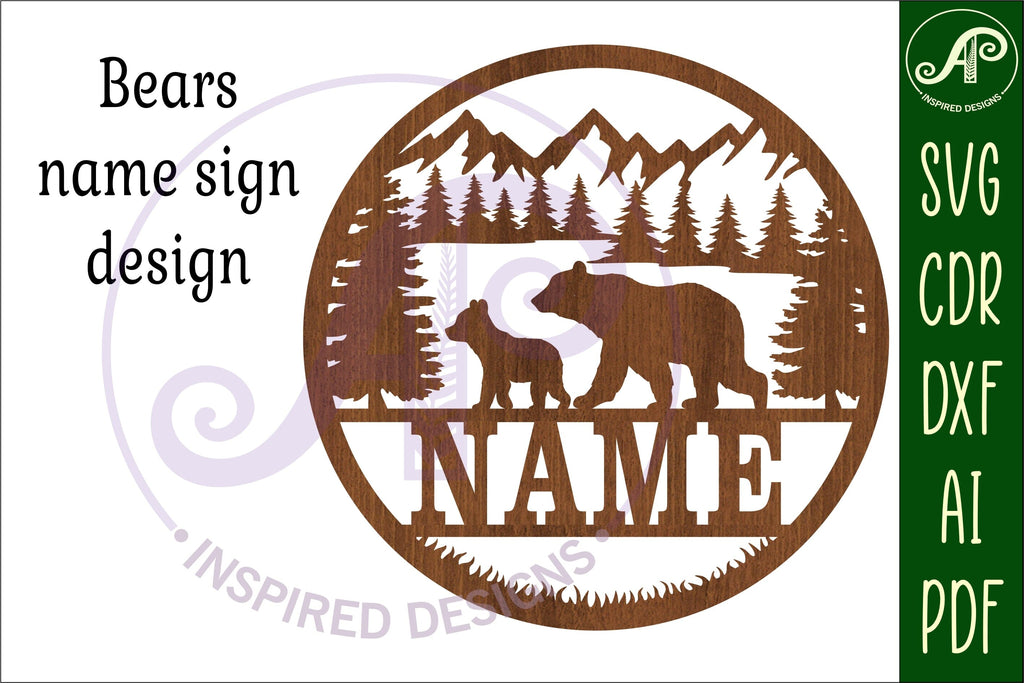 Bear name sign svg laser cut template forest theme - So Fontsy