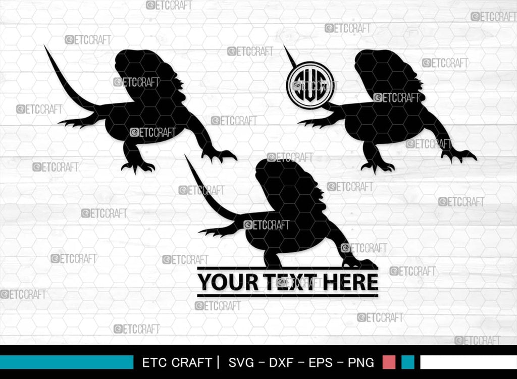 Bearded Dragon Monogram, Bearded Dragon Silhouette, Dragon SVG, Lizard ...