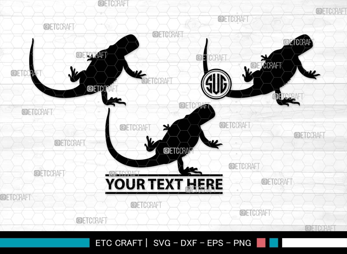 Bearded Dragon Monogram, Bearded Dragon Silhouette, Dragon SVG, Lizard ...
