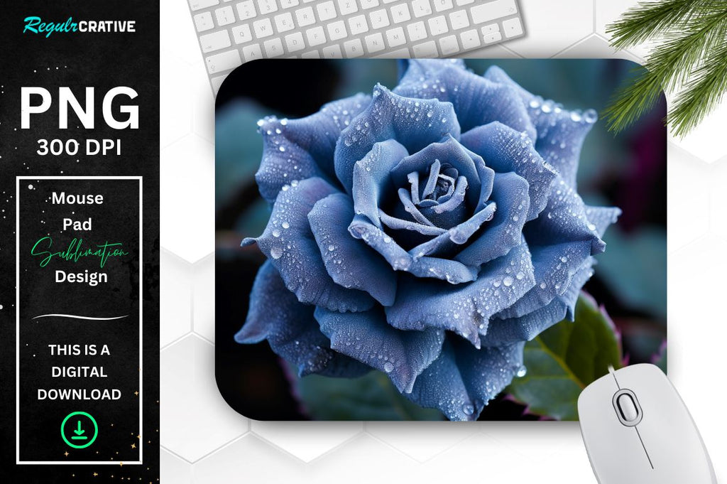 Beautiful Frost Indigo Rose Mouse Pad - So Fontsy