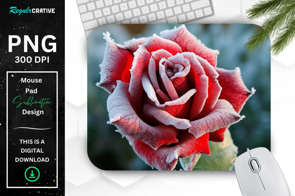 Beautiful Frost Red Rose Mouse Pad - So Fontsy