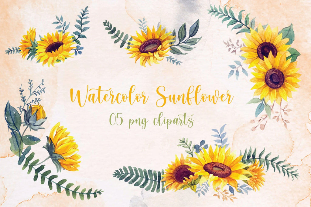 Beautiful Hand-Painted Sunflower Clip Art Bundle - So Fontsy