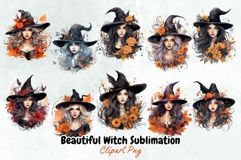Beautiful Witch Sublimation Clipart Bundle - So Fontsy