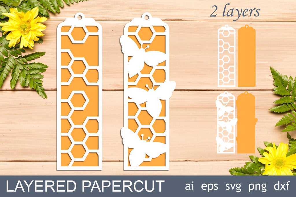 Bee bookmark svg, Bookmark with honeycomb, Layered paper cut - So Fontsy