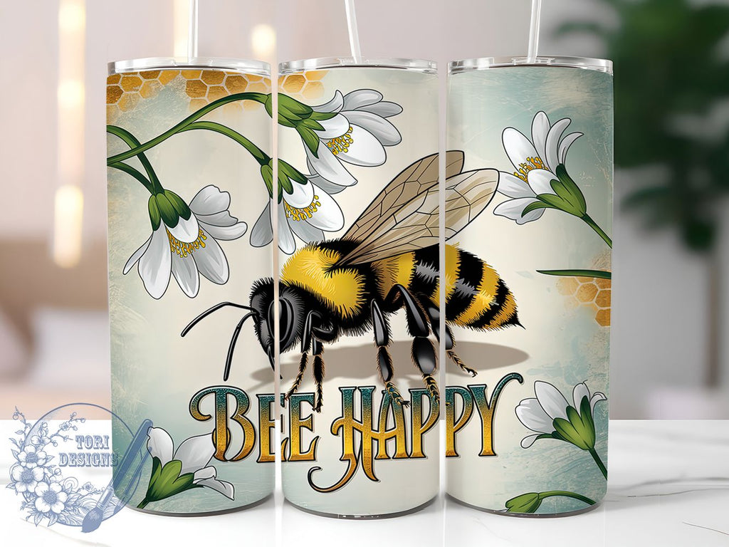 Bee Happy Floral Bumblebee Tumbler, Honey Bee Cup, 20oz Bumblebee Wrap ...