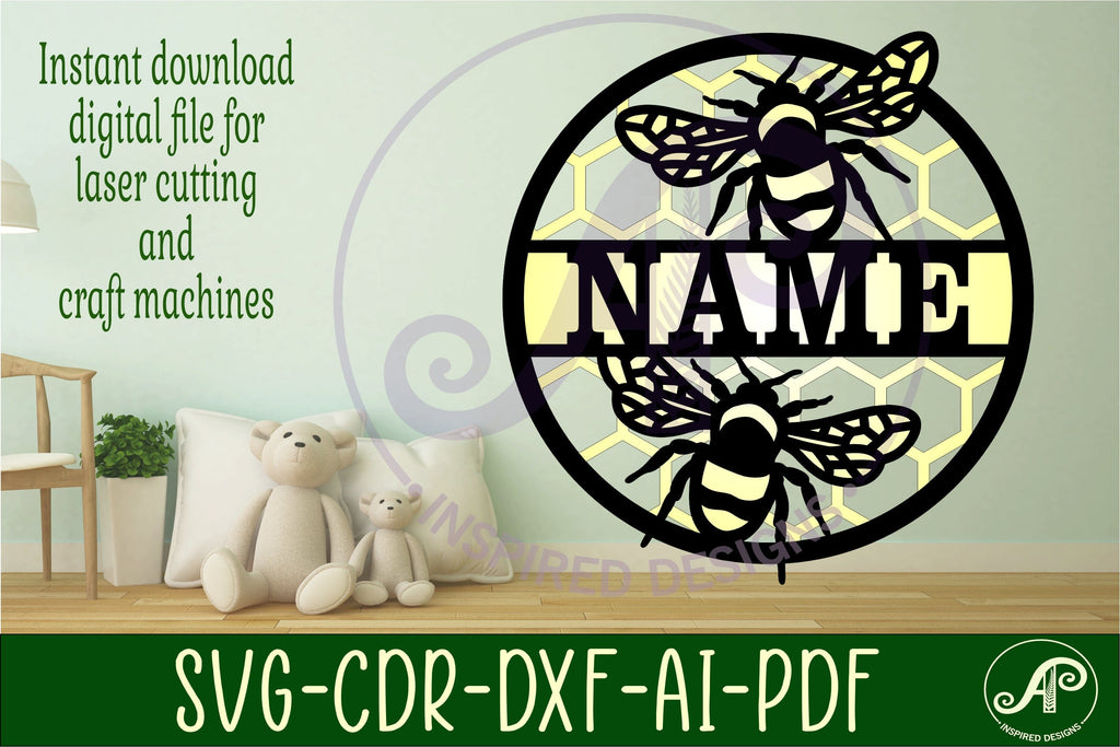 Bee Name sign svg laser cut template - So Fontsy