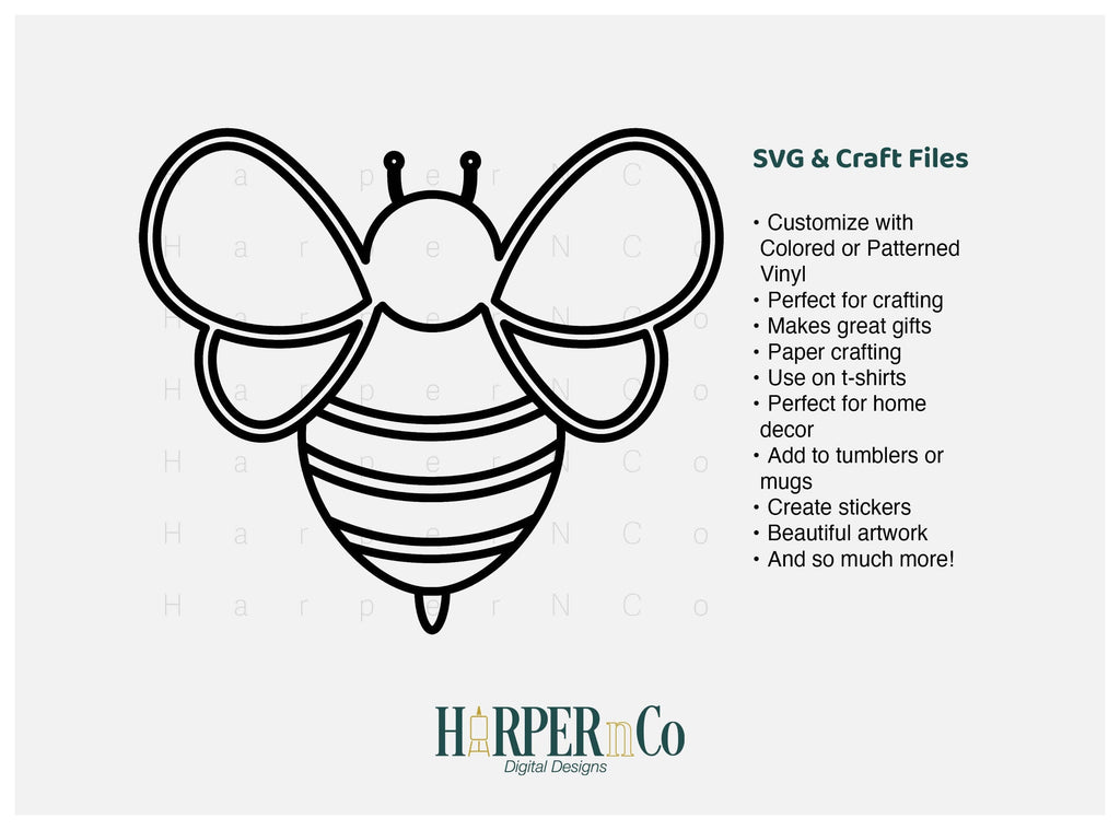 Bee Outline 2 SVG PNG Cut EPS File - So Fontsy