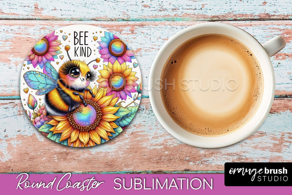 Bee Round Coaster Sublimation, Cute Bee Car Coaster Design - So Fontsy