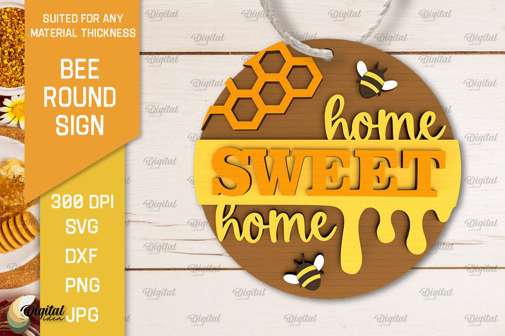 Bee Round Sign Laser Cut. Honey Bee Sign SVG Design - So Fontsy