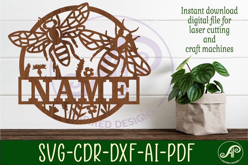 Bee theme Name sign svg laser cut template - So Fontsy