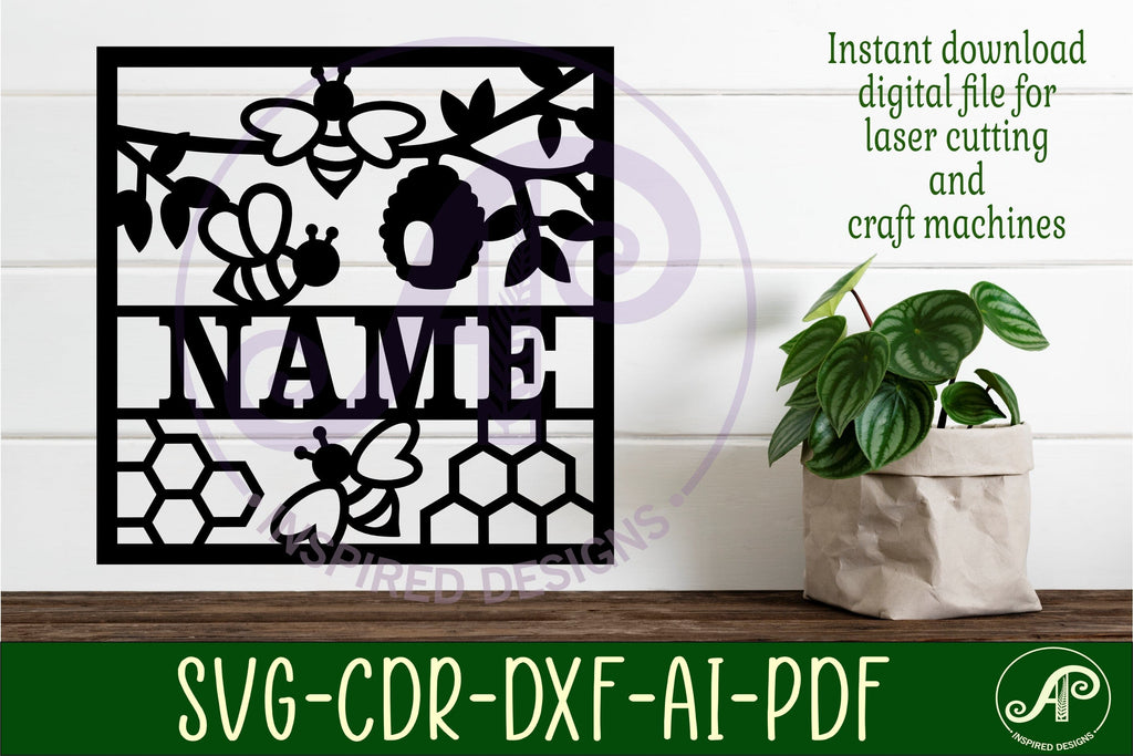 Bee themed name sign svg laser - So Fontsy