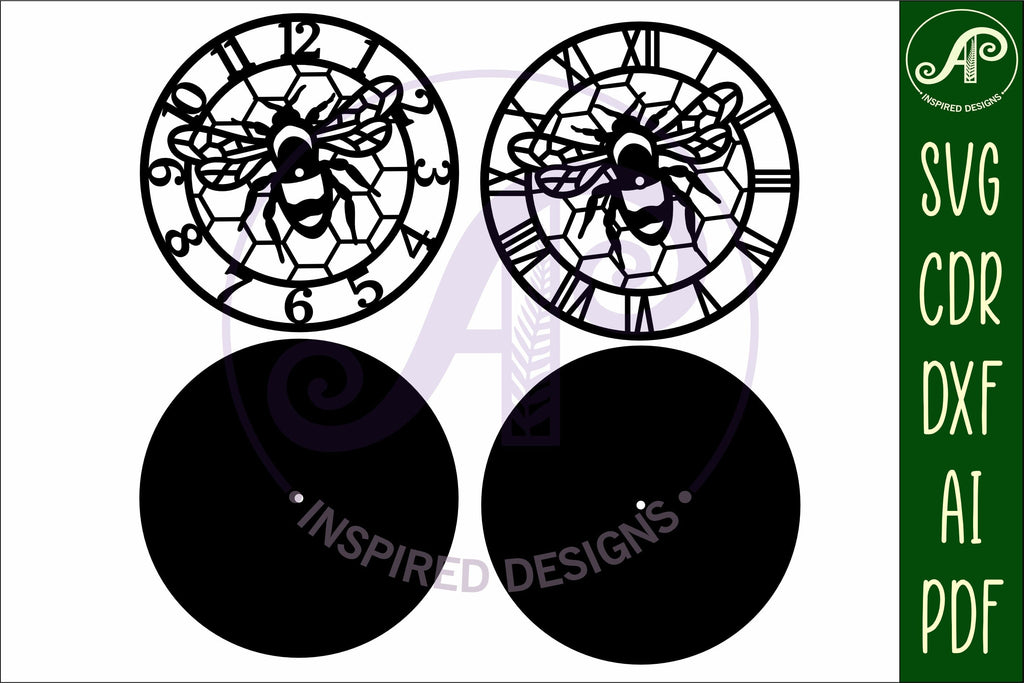 Bee wall clock laser cut files, SVG file. vector - So Fontsy