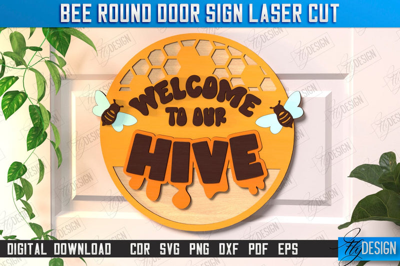 Bee Welcome Sign Laser Cut | Summer Front Door Decor | Welcome Sign ...