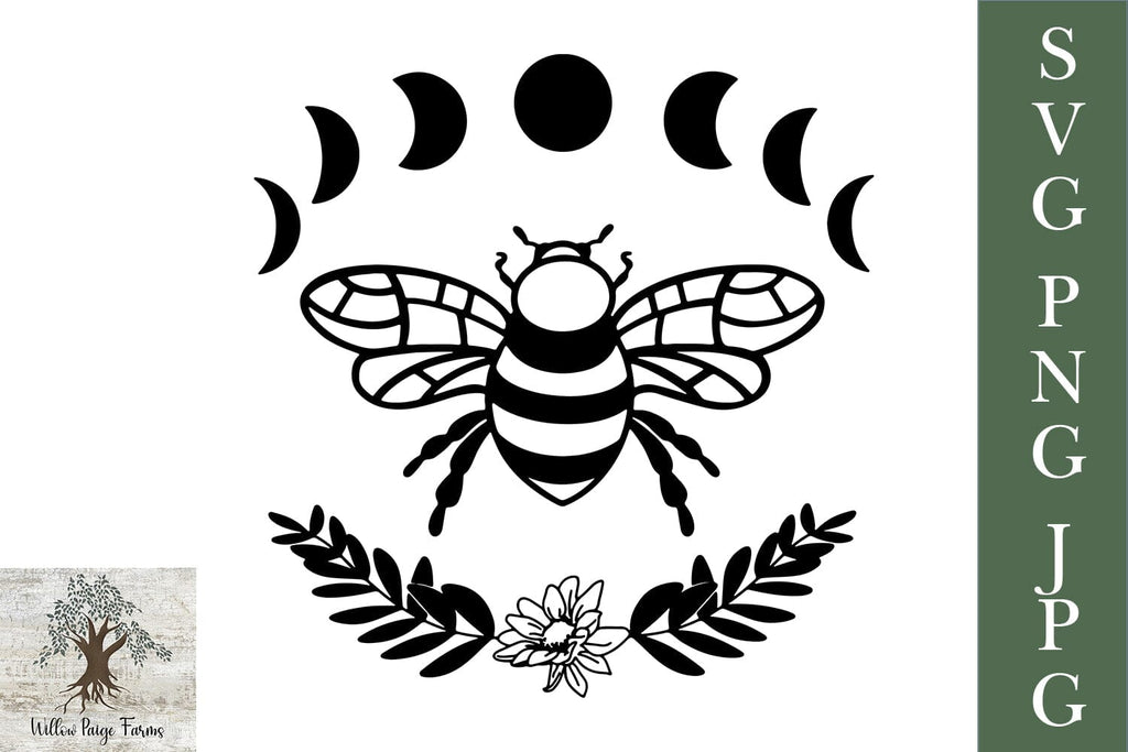 Bee with Moons SVG PNG JPG | Moon Phases with Bee - So Fontsy