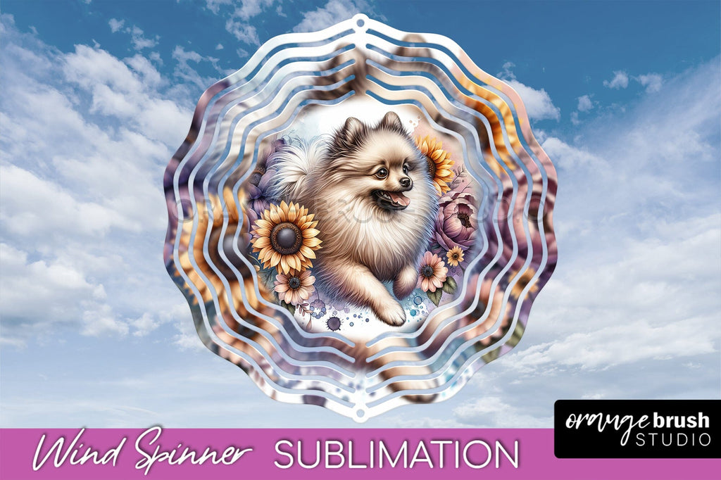Beige Pomeranian Wind Spinner, Dog Mom Floral Wind Spinner Sublimation ...