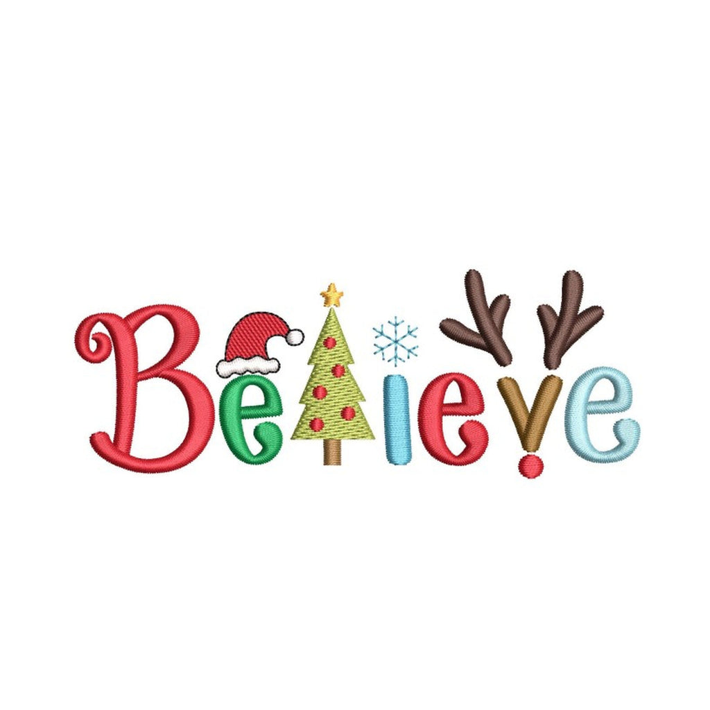 Believe Embroidery Design, Christmas Machine Embroidery Design, 3 sizes ...