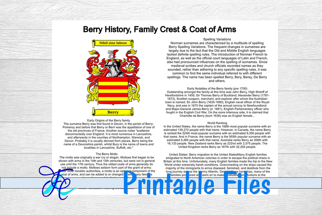 Berry History, Family Crest & Coat of Arms - So Fontsy