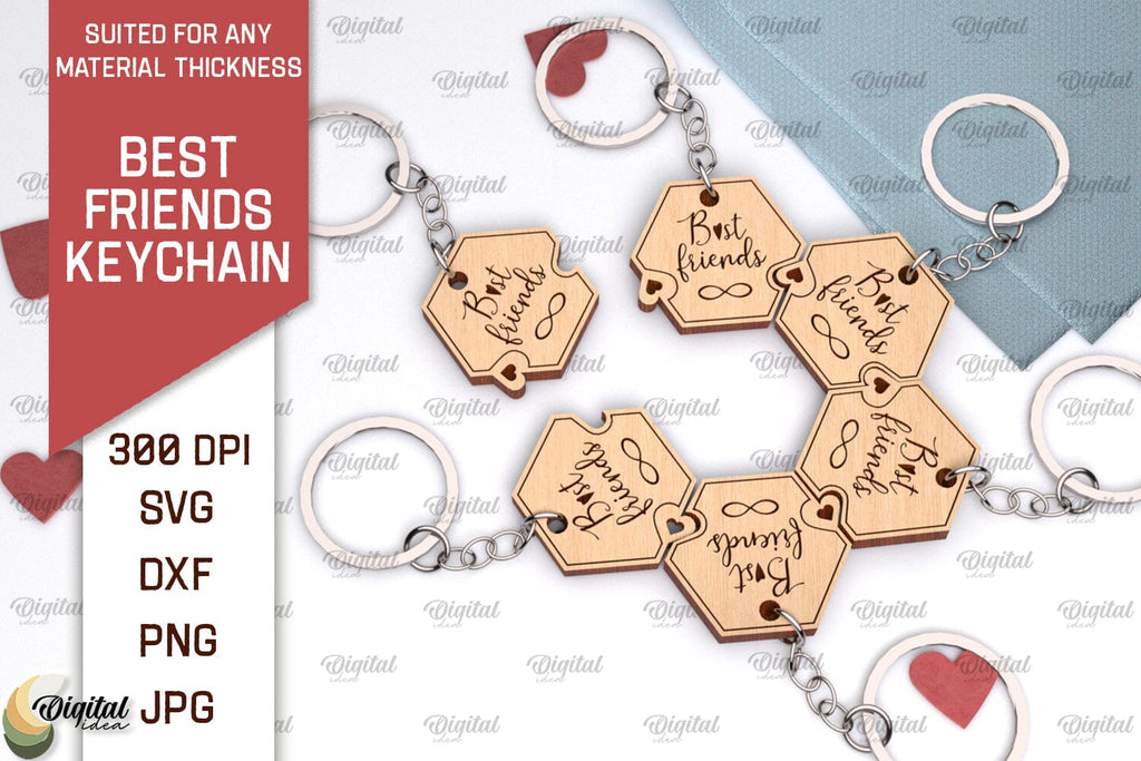 Best Friends Keychain Laser Cut. Couple Keychain SVG Design - So Fontsy