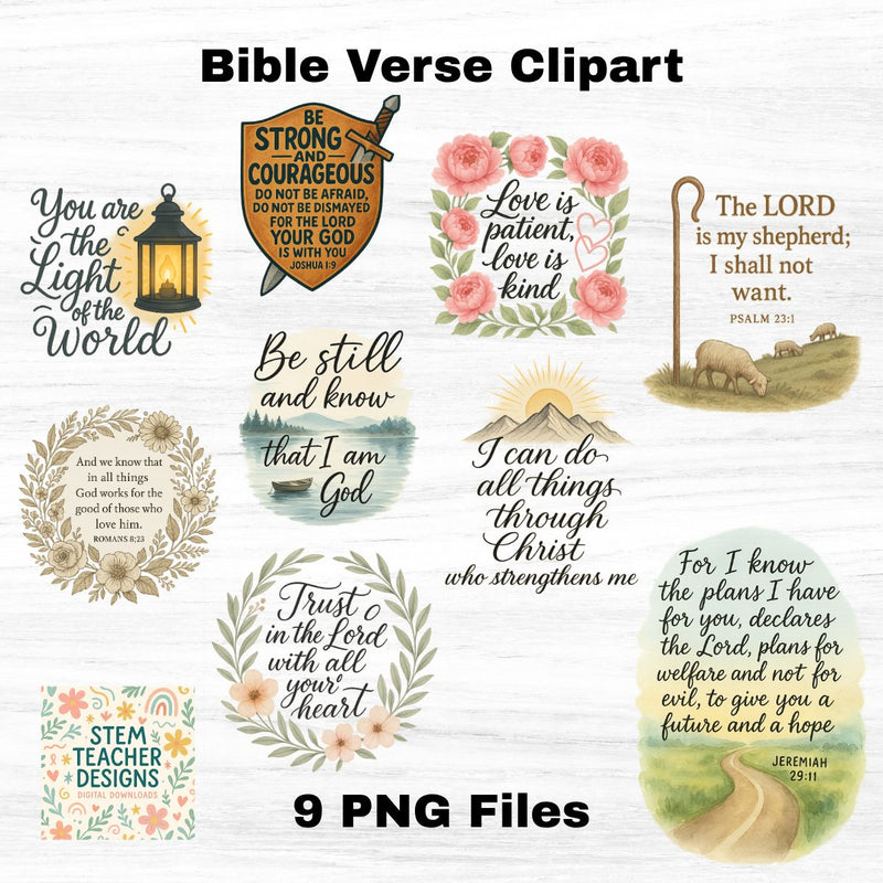 Bible Verse Clipart PNG Bundle – Faith and Scripture Digital Art - So ...