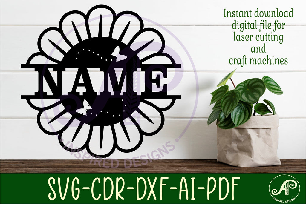 Big flower name sign svg laser cut file - So Fontsy