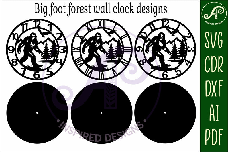 Big foot forest clock wall clock laser cut files - So Fontsy